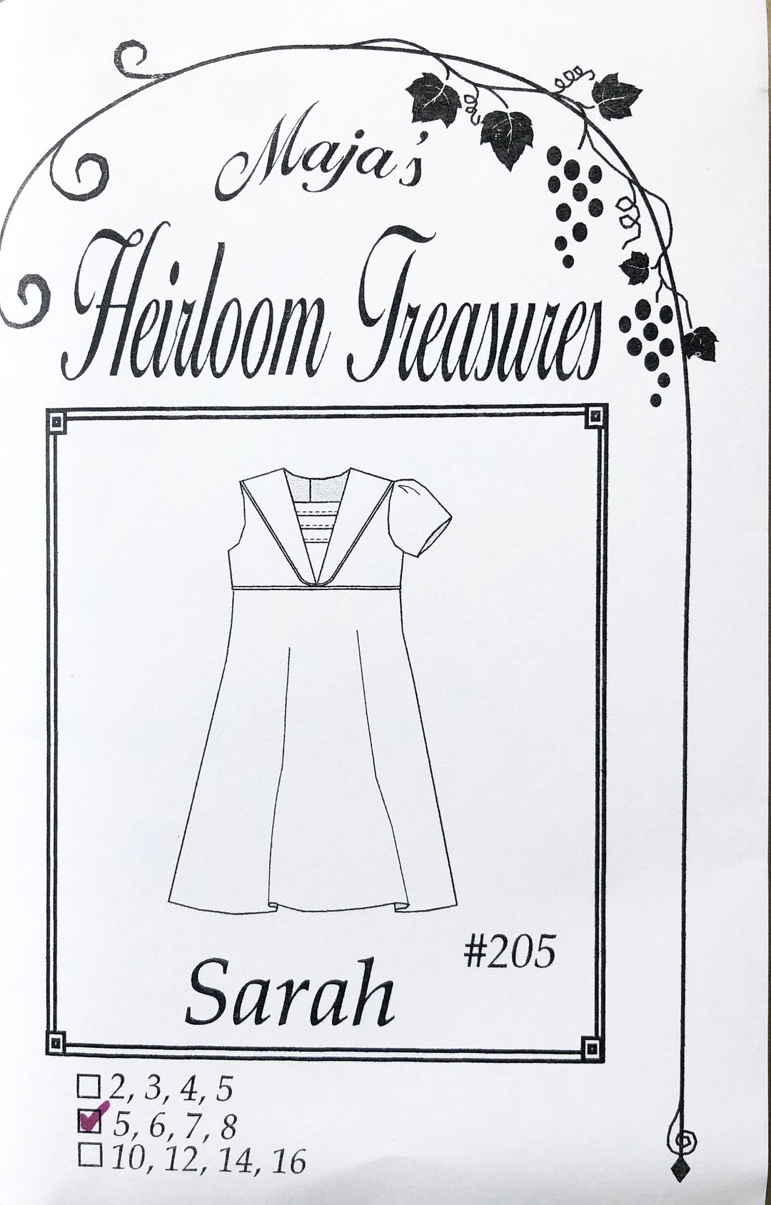 Sailor Dress Sewing Pattern, Maja's Heirlooms, "sarah", 205, Size 5-8 ...