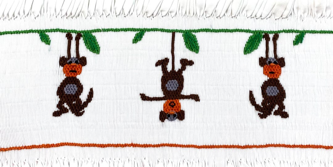 Smocked Inset Monkeys on a Vine Ready to Use Smocked Inset, Monkey ...