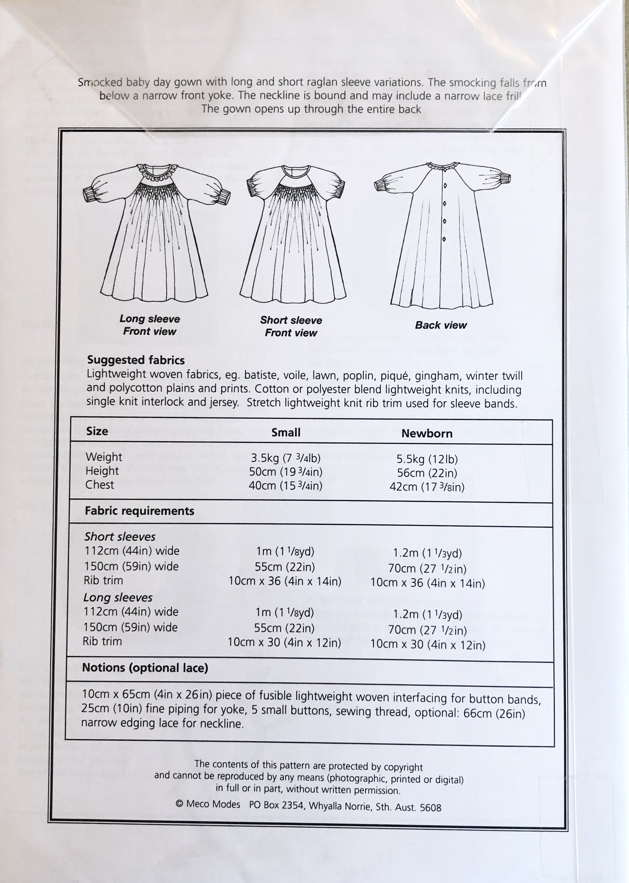 Smocked Baby Daygown Pattern, Meco Modes Clare II (IN05) - Etsy