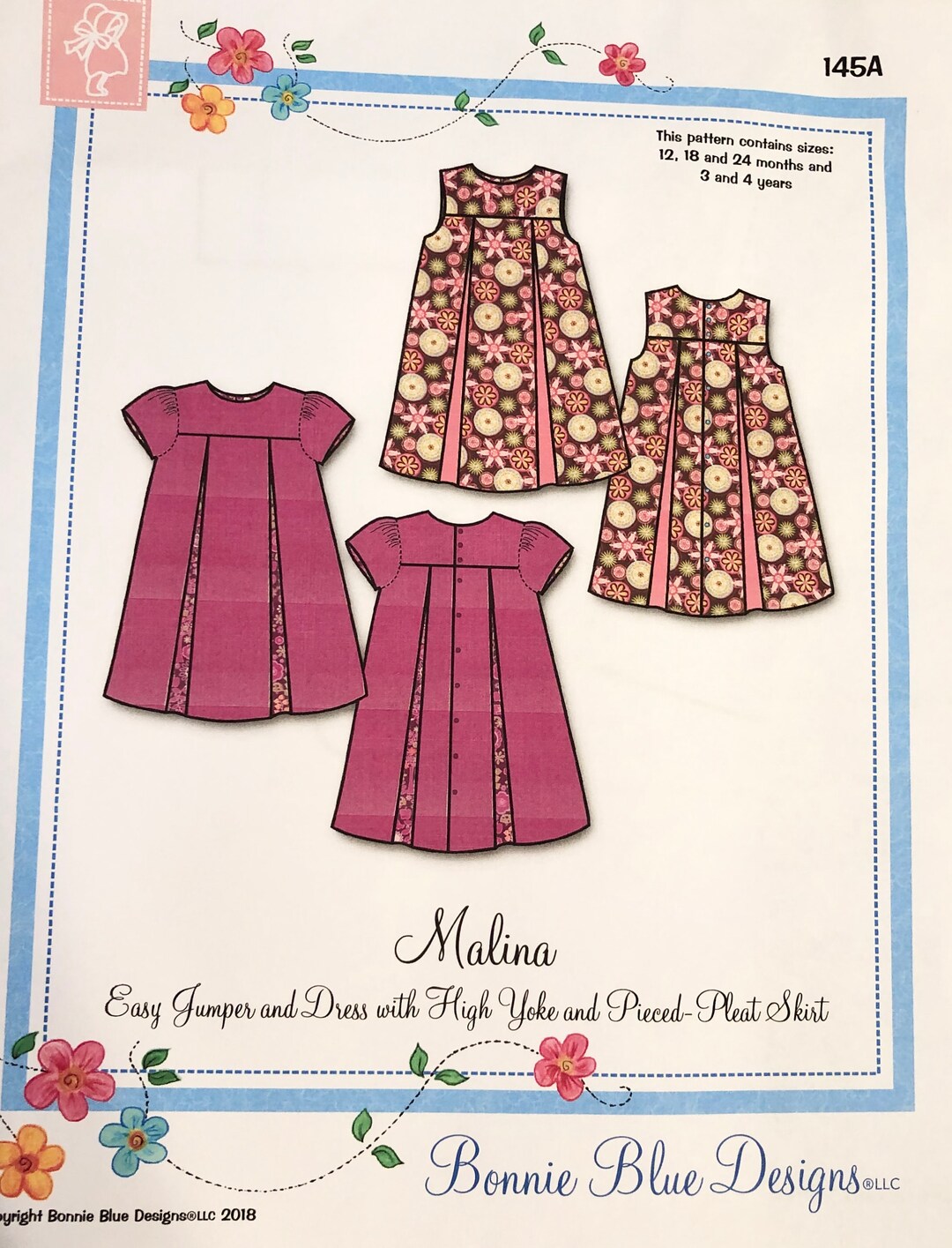 Bonnie Blue Designs 145A/B Malina, Girls’ Dress Pattern, Cap Sleeve ...