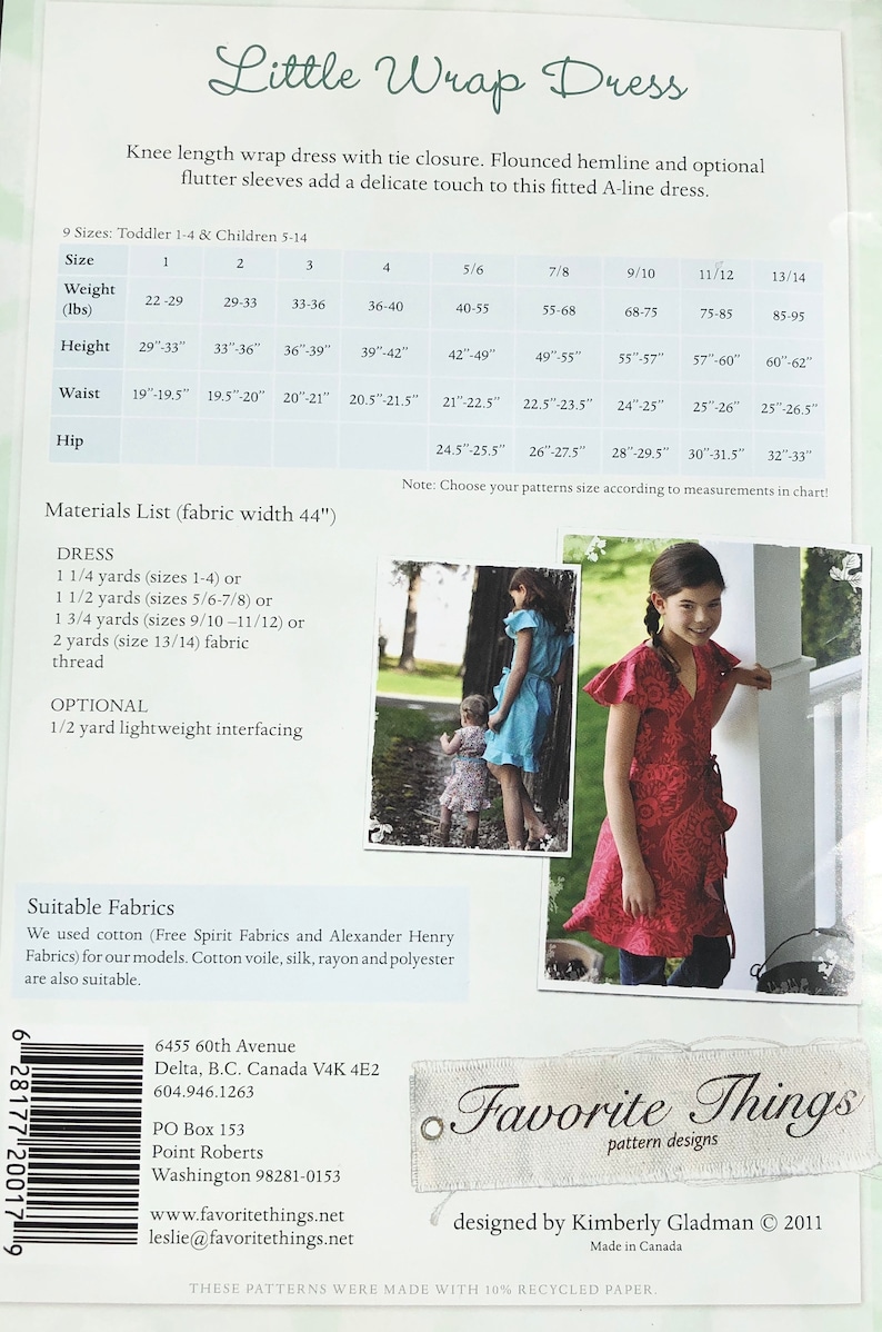 Girls Wrap Dress Pattern, Flounced Hem, Flutter Sleeves (sizes 1-14) - Etsy