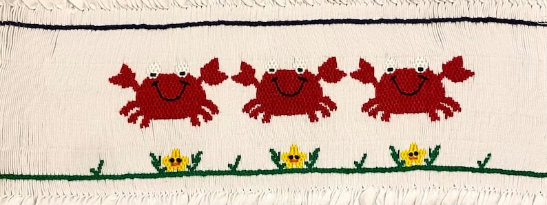 Crab Smocked Inset: Summer Embroidery, Ready to Use (11x3”) - Etsy
