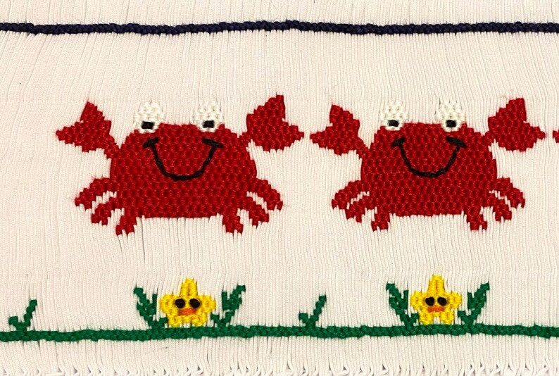 Crab Smocked Inset: Summer Embroidery, Ready to Use (11x3”) - Etsy