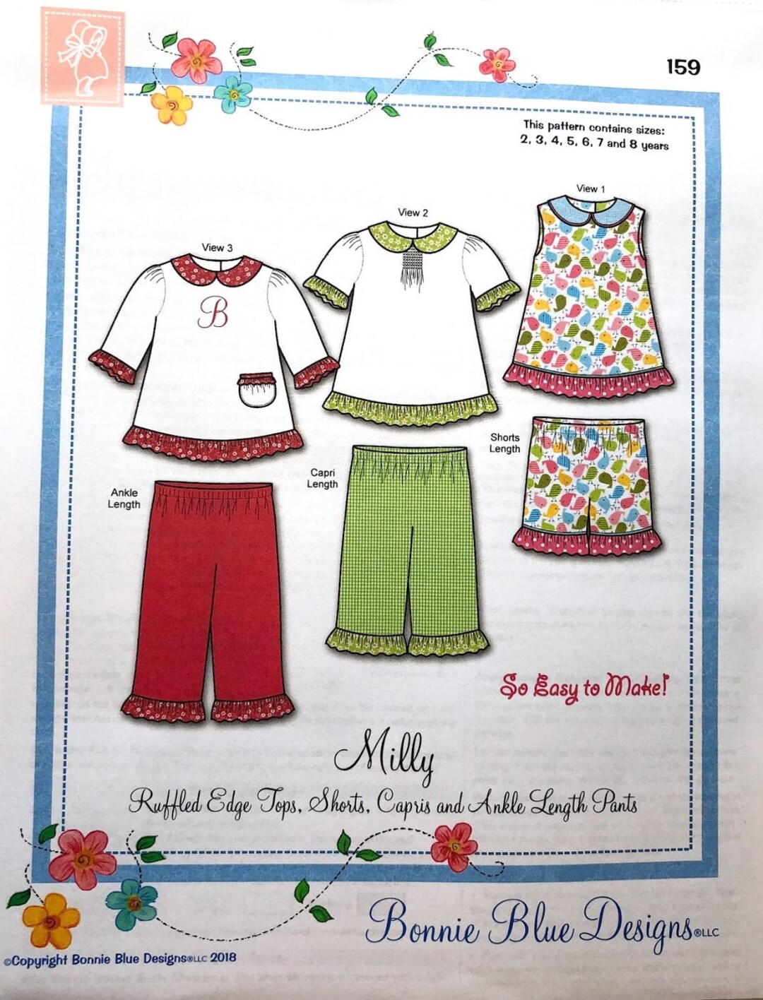 Top and Pants Sewing Pattern for Girls, Bonnie Blue Designs 159 Milly ...