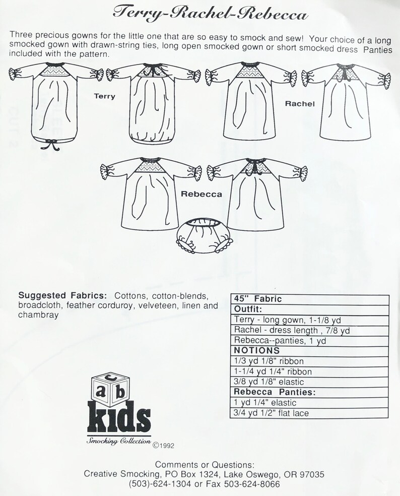 Infant Daygown Sewing Pattern: ABC Kids Smocking Collection - Etsy