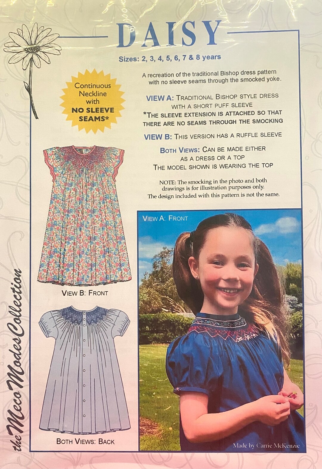 Bishop Pattern, Daisy Sewing Pattern, Meco Modes Smocked Bishop Dress ...