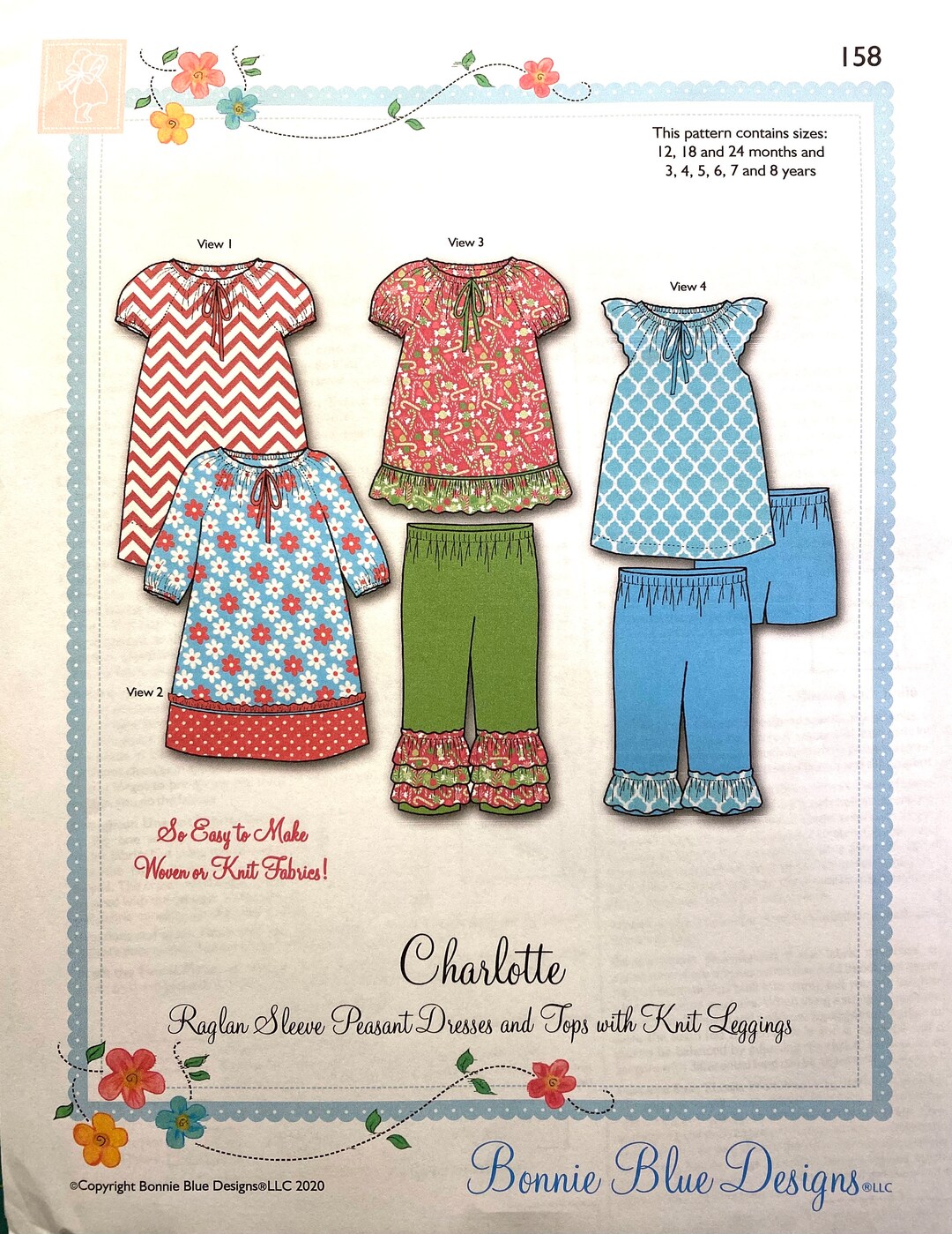 Top and Pants Sewing Pattern for Girls, Bonnie Blue Designs 158 ...