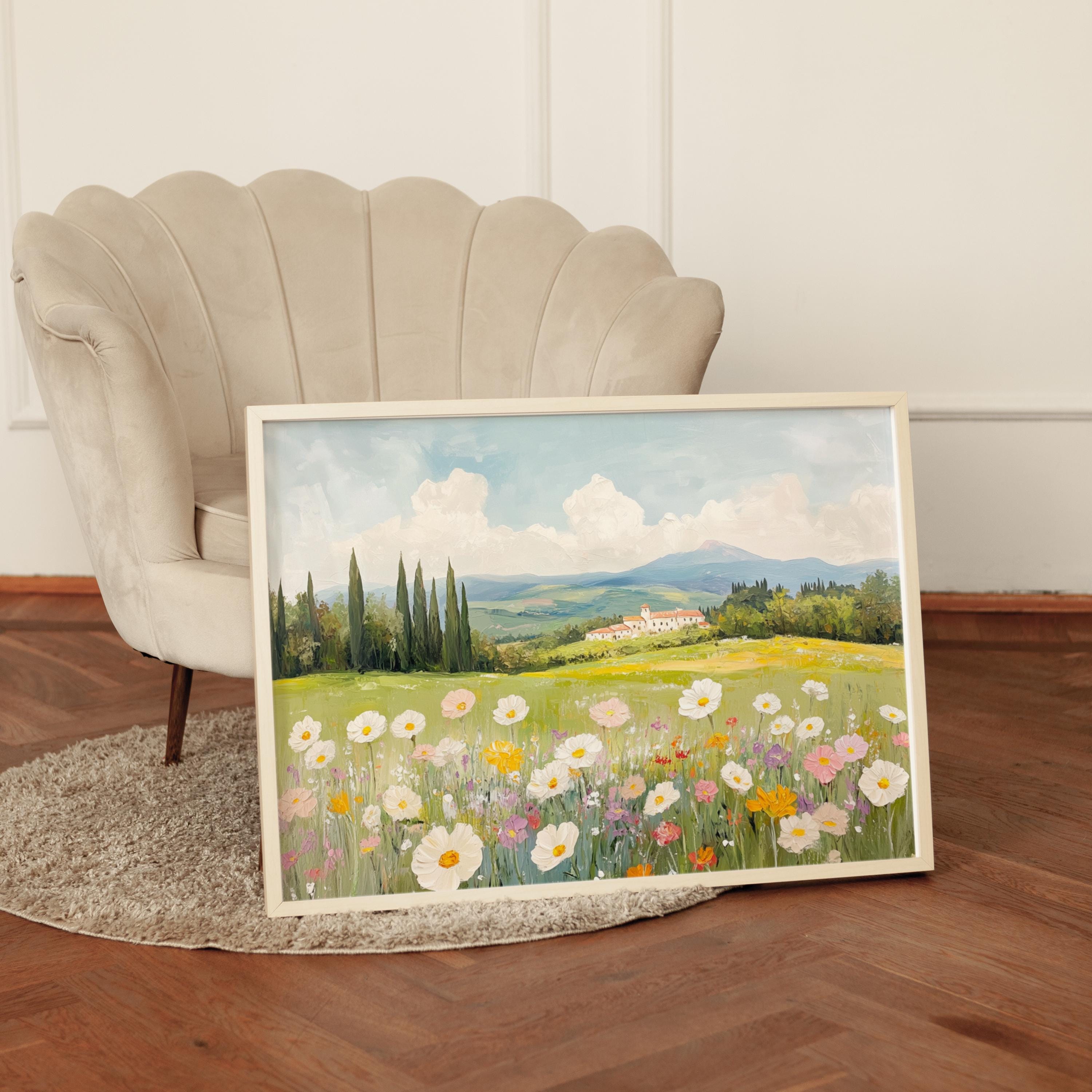 Wildflower Landscape Paint, Cottagecore Floral Wall Art, Meadow Flowers ...