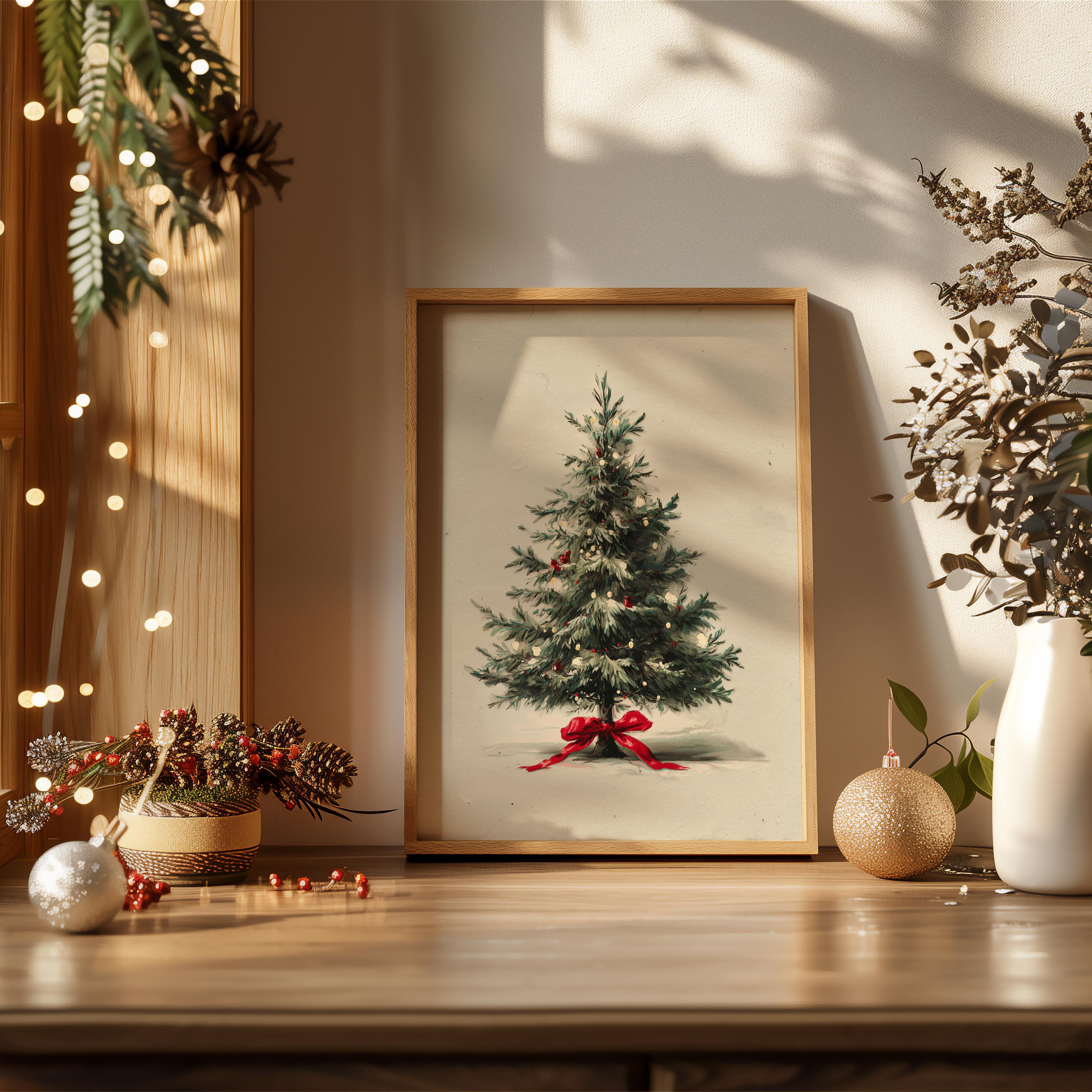 Vintage Christmas Tree Print | Festive Evergreen Tree Art | Rustic ...