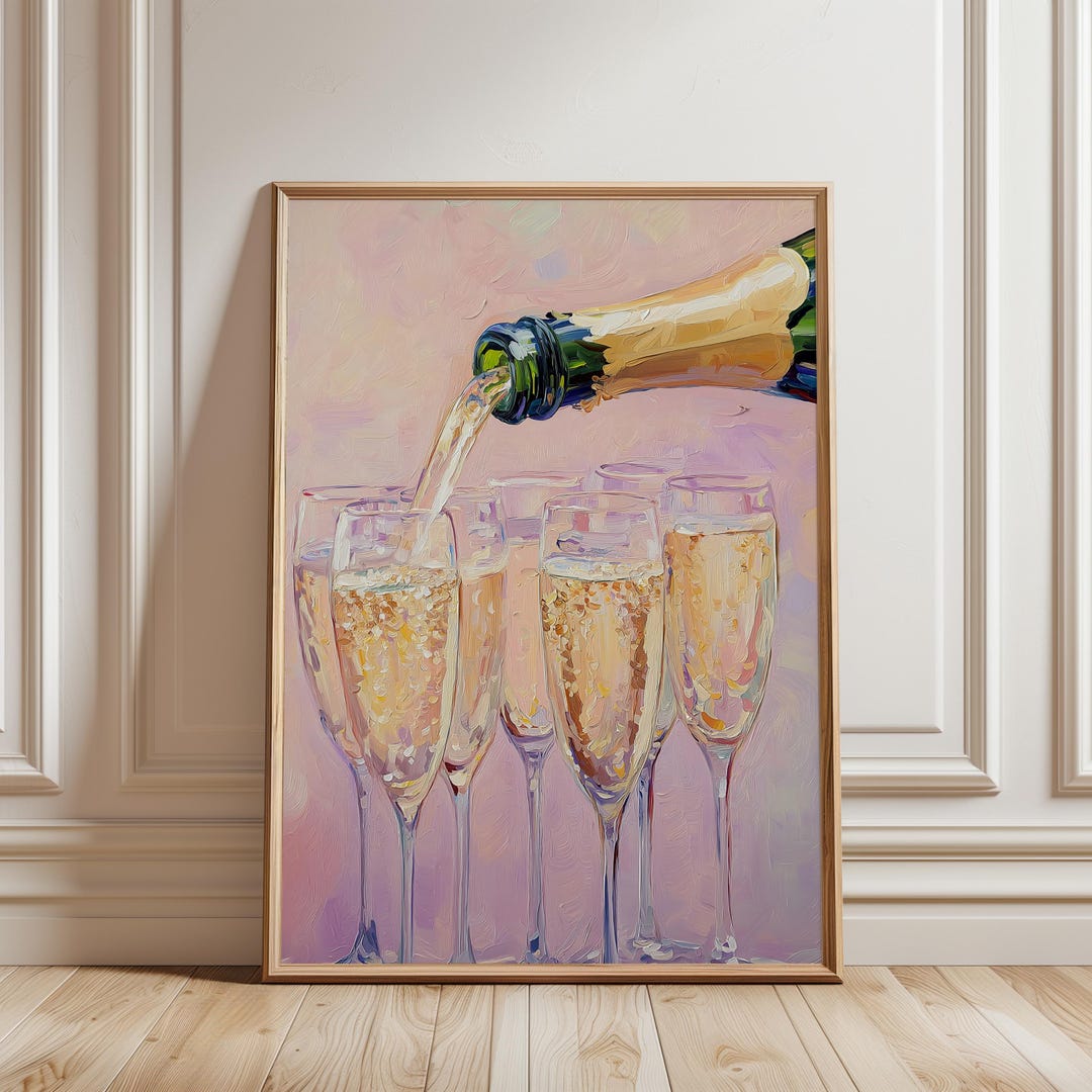Champagne Celebration Wall Art | Modern Impressionist Painting | Pink ...