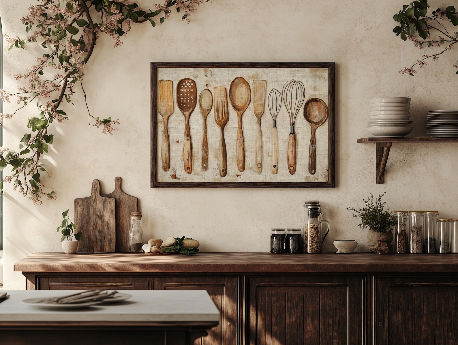 Rustic Kitchen Utensil Print, Farmhouse Kitchen Wall Art, Vintage ...