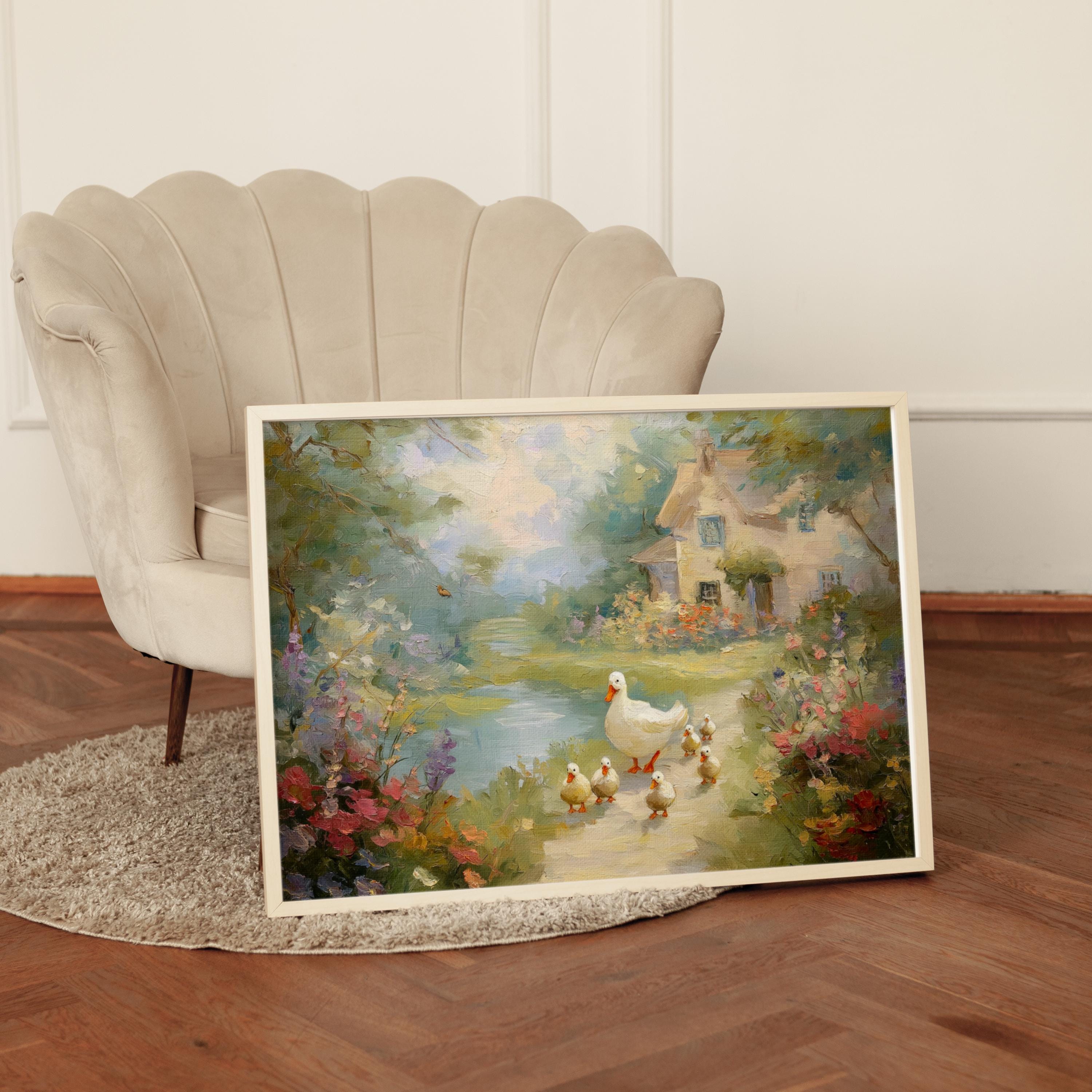 Cottagecore Duck Family Print – Vintage Style Oil Painting, Whimsical ...