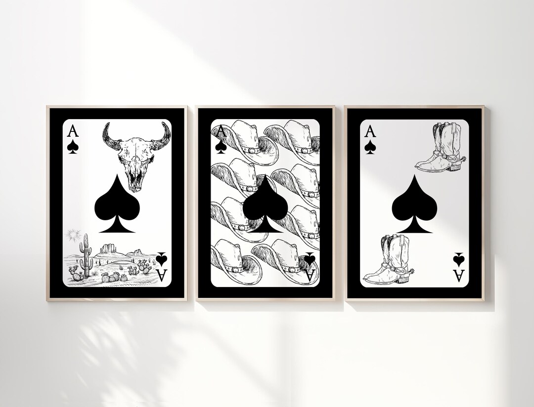 Western Playing Card Wall Art Set | Cowboy Boots, Hats, Skull Print Set ...