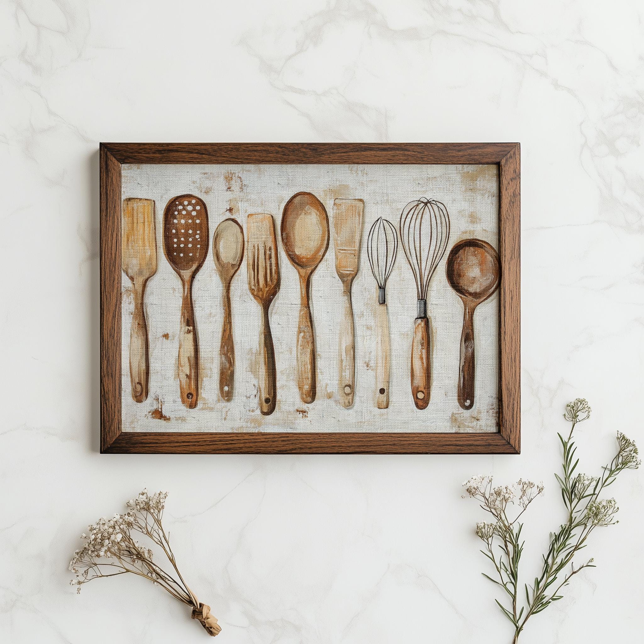 Rustic Kitchen Utensil Print, Farmhouse Kitchen Wall Art, Vintage ...