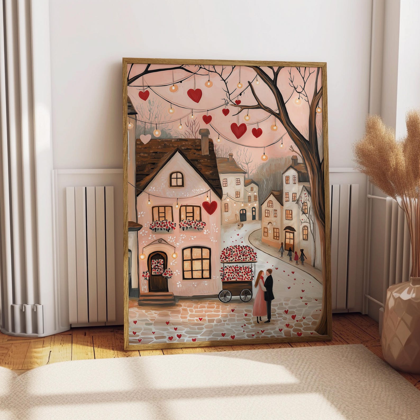 Valentines Day Village Digital Print | Romantic Folk Wall Art, Instant ...