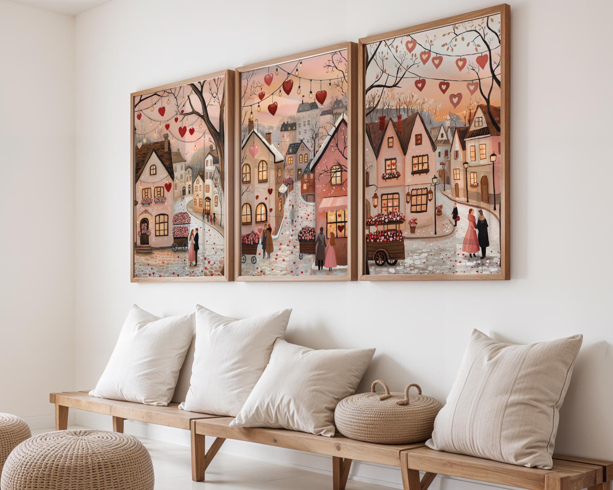 Valentines Day Village Print Bundle, Romantic Digital Wall Art Prints ...