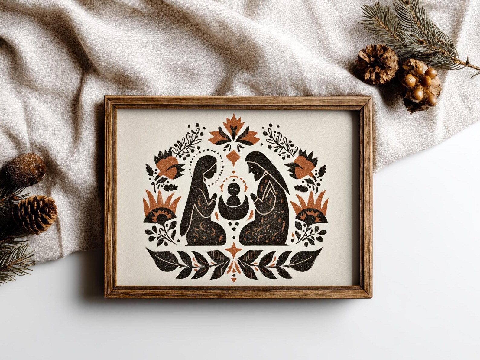 Folk Art Nativity Scene Print | Rustic Christmas Art | Modern Nativity ...