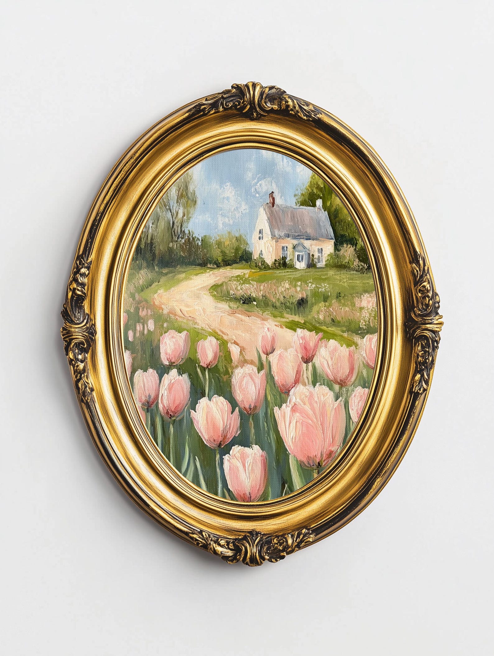 Cottagecore Tulip Field Print, Spring Floral Art, Pastel Farmhouse Wall ...