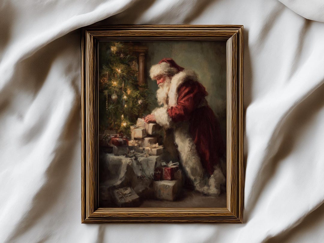 Vintage Santa Painting | Rustic Christmas Decor | Magical Holiday Art ...
