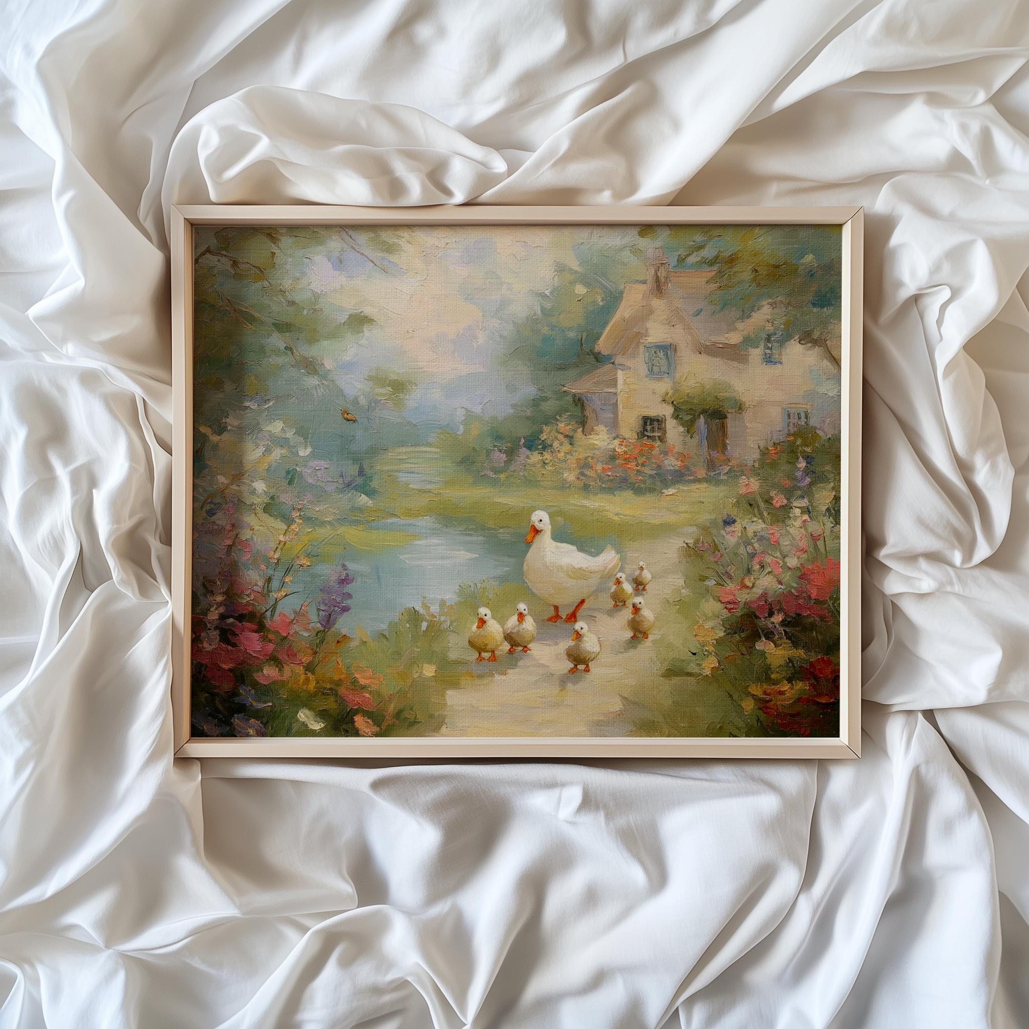 Cottagecore Duck Family Print – Vintage Style Oil Painting, Whimsical ...