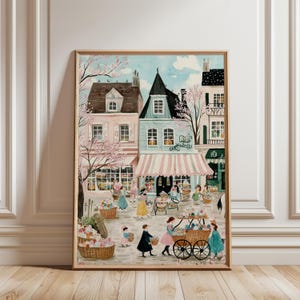 Whimsical Easter Town Print, Cottagecore Easter Village Art, Easter ...
