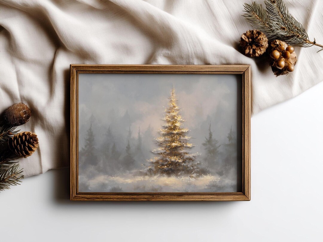 Misty Christmas Tree Forest Oil Painting Print | Ethereal Holiday ...