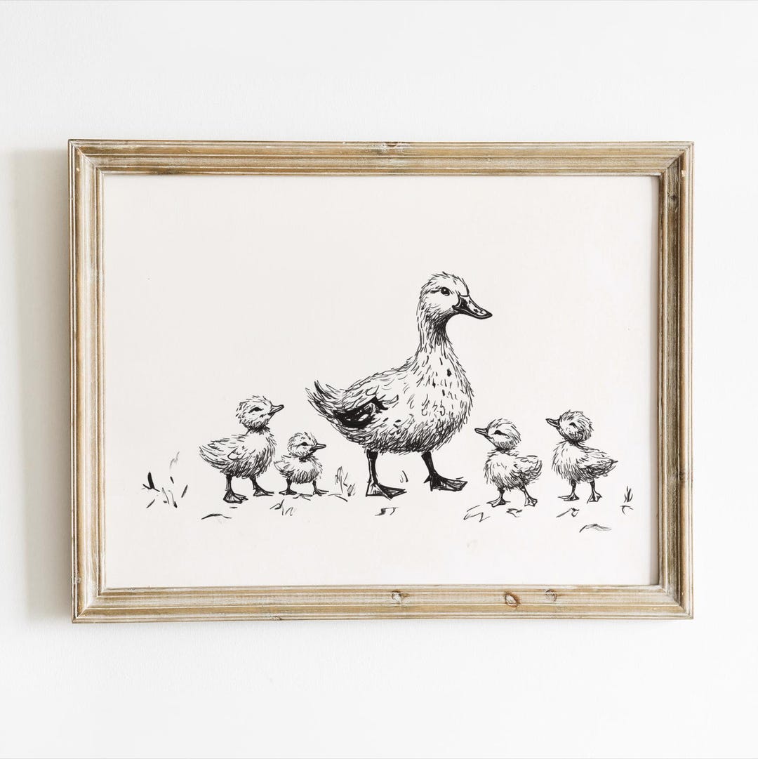 Landscape Duck Family Print, Ink Drawing, Rustic Farmhouse Wall Art ...