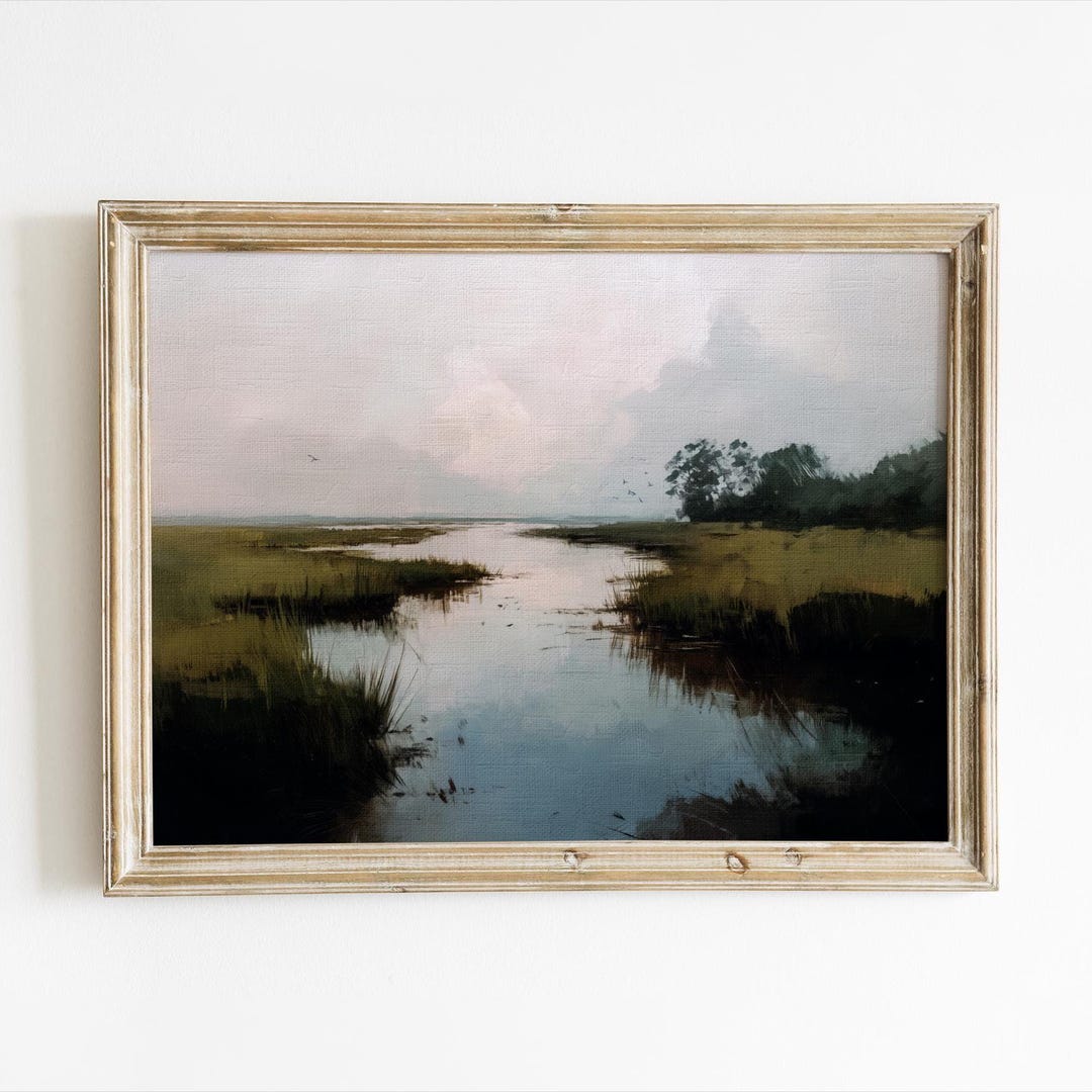 Tranquil Marsh Landscape Oil Painting Print, Coastal Wetland Nature ...