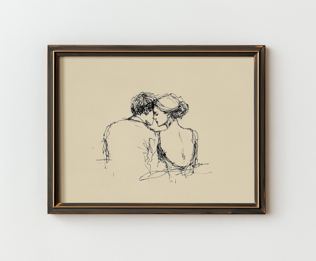 Intimate Couple Profile Sketch Print | Forehead Touch Line Art ...