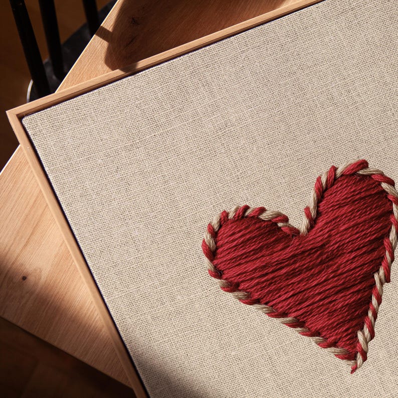 Embroidered Heart Art Print | Red Thread Textile Wall Art | Minimalist ...