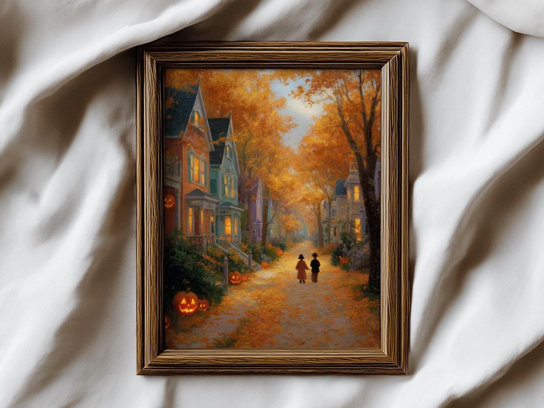 Nostalgic Halloween Street Art Print | Kids Trick-or-treating | Autumn ...