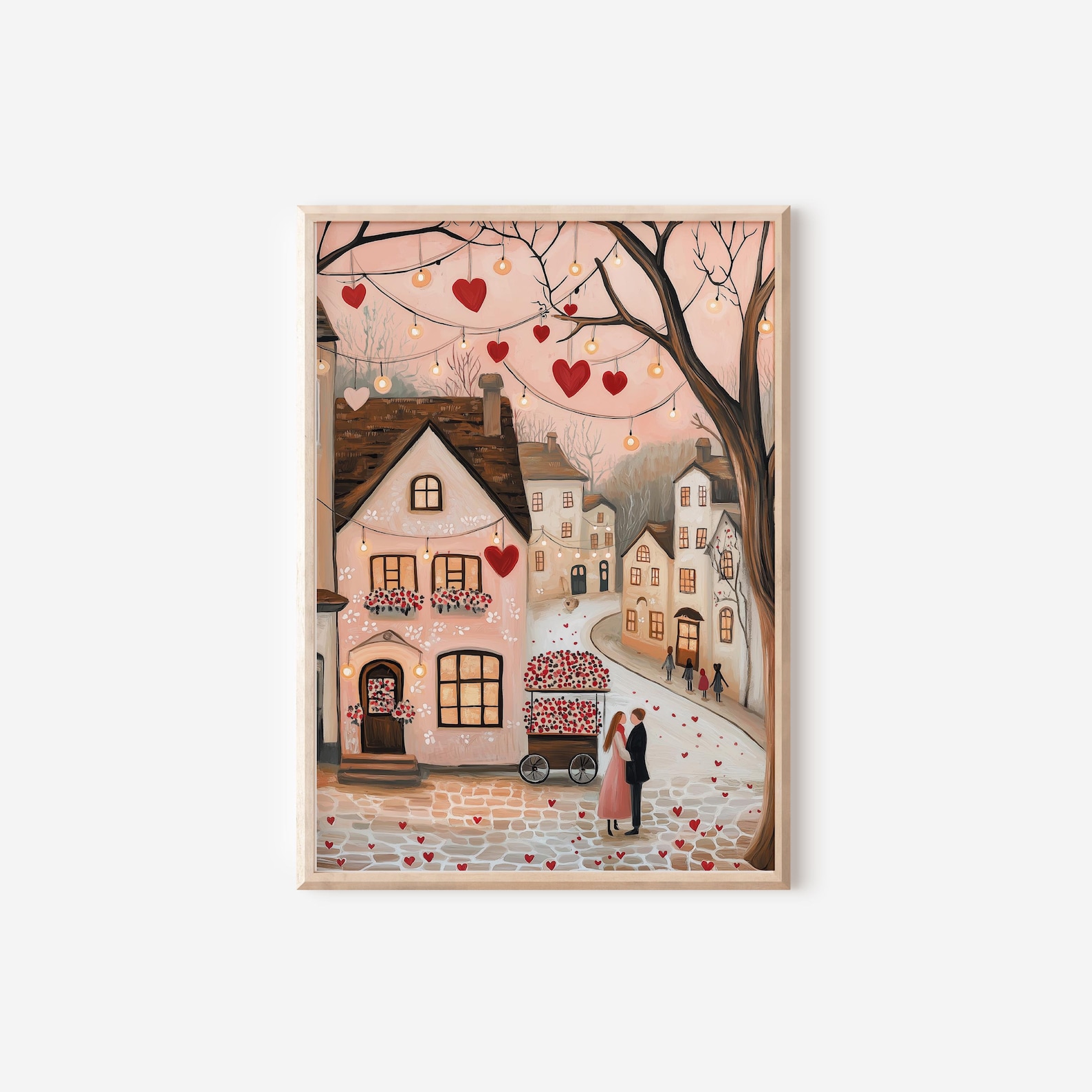 Valentines Day Village Digital Print | Romantic Folk Wall Art, Instant ...