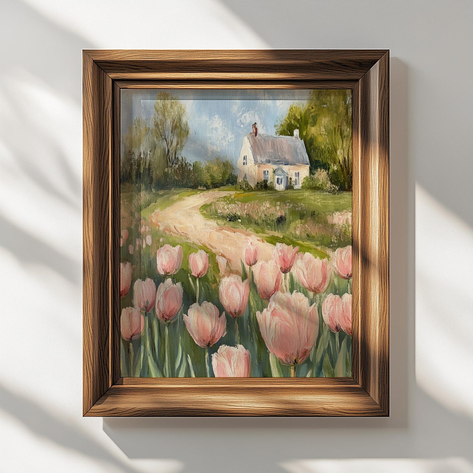Cottagecore Tulip Field Print, Spring Floral Art, Pastel Farmhouse Wall ...
