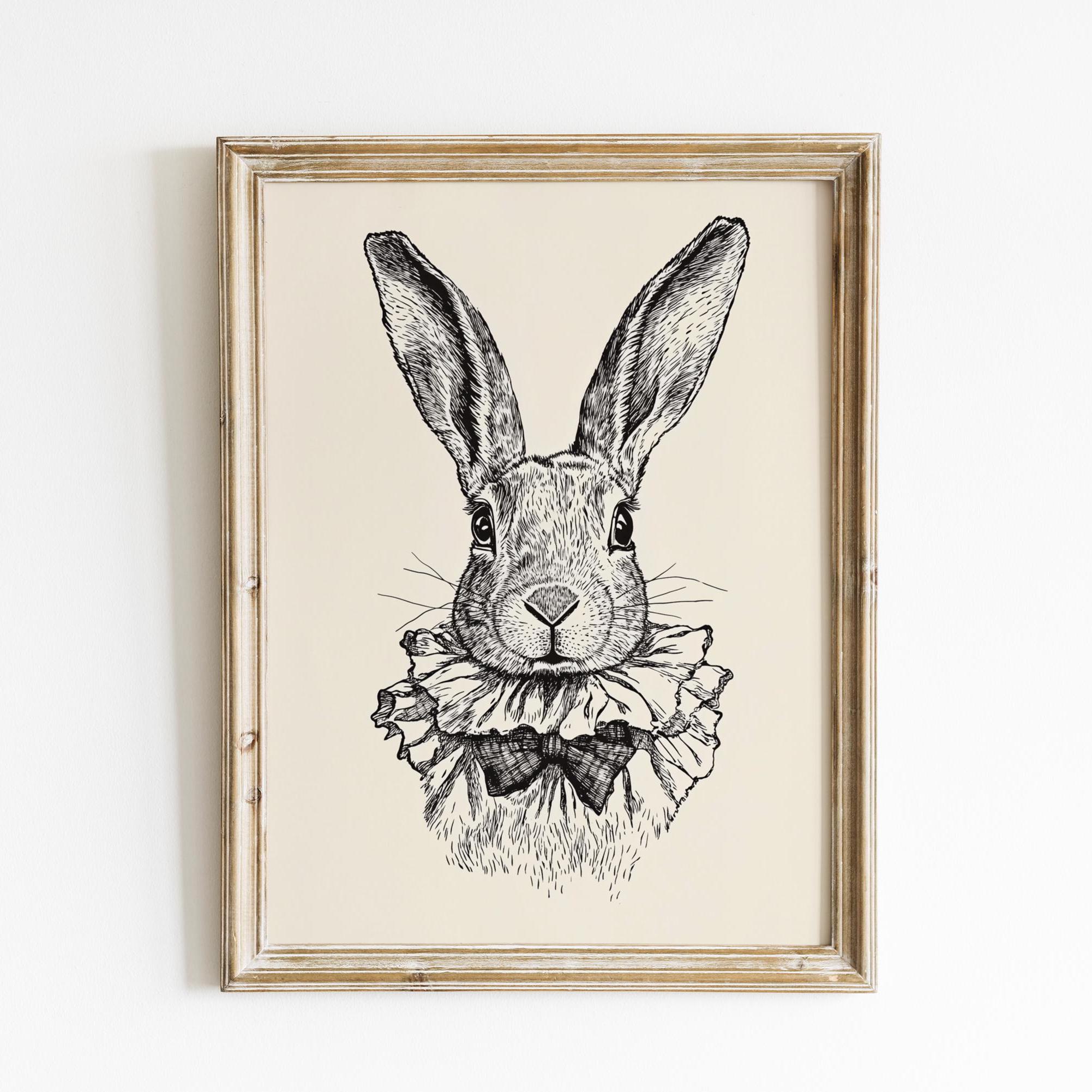 Hand Drawn Ink Rabbit Illustration , Woodland Nursery Art, Victorian ...