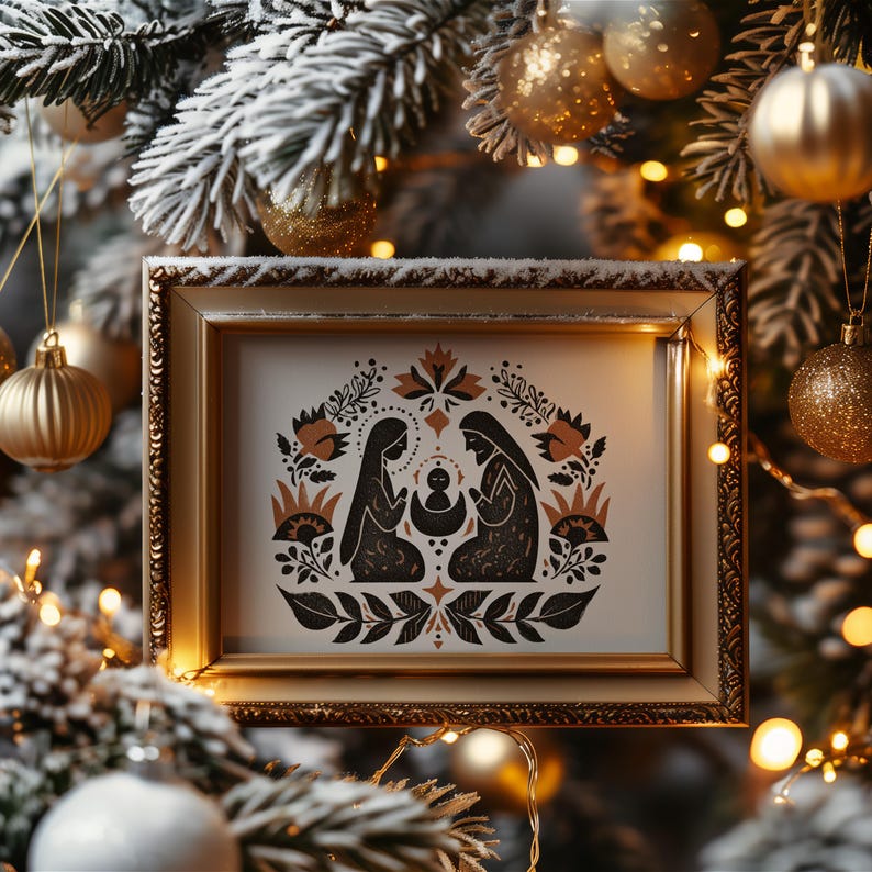 Folk Art Nativity Scene Print | Rustic Christmas Art | Modern Nativity ...