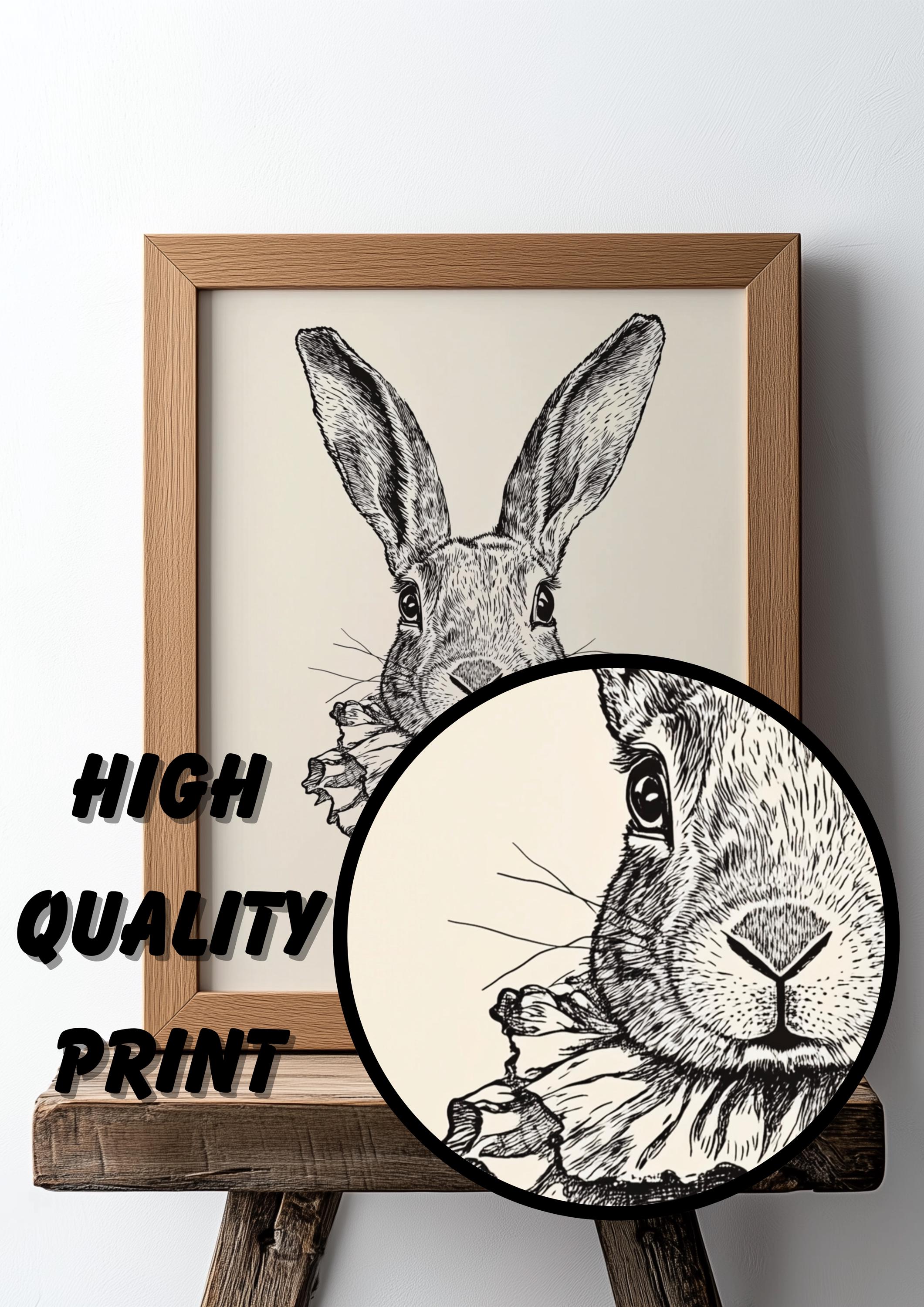 Hand Drawn Ink Rabbit Illustration , Woodland Nursery Art, Victorian ...