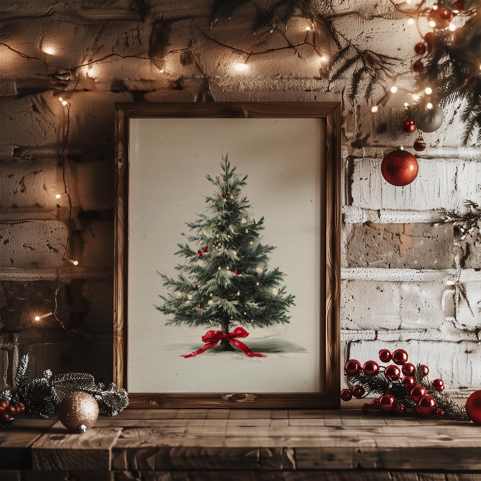 Vintage Christmas Tree Print | Festive Evergreen Tree Art | Rustic ...