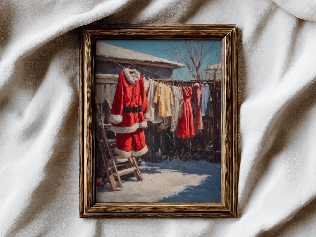 Santa's Clothesline Painting | Vintage Christmas Decor | Rustic Winter ...