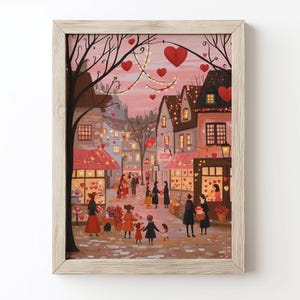 Romantic Valentines Day Print, Cozy Village Scene, Instant Download ...