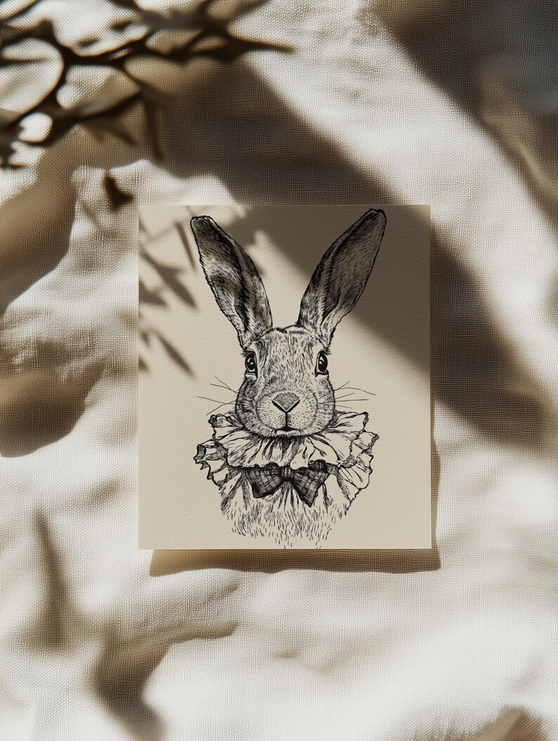 Hand Drawn Ink Rabbit Illustration , Woodland Nursery Art, Victorian ...