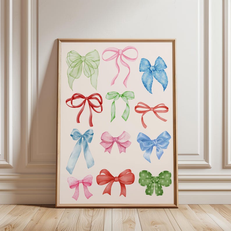 Trendy Bows Wall Art Triptych Coquette Watercolor Wall Art Set ...