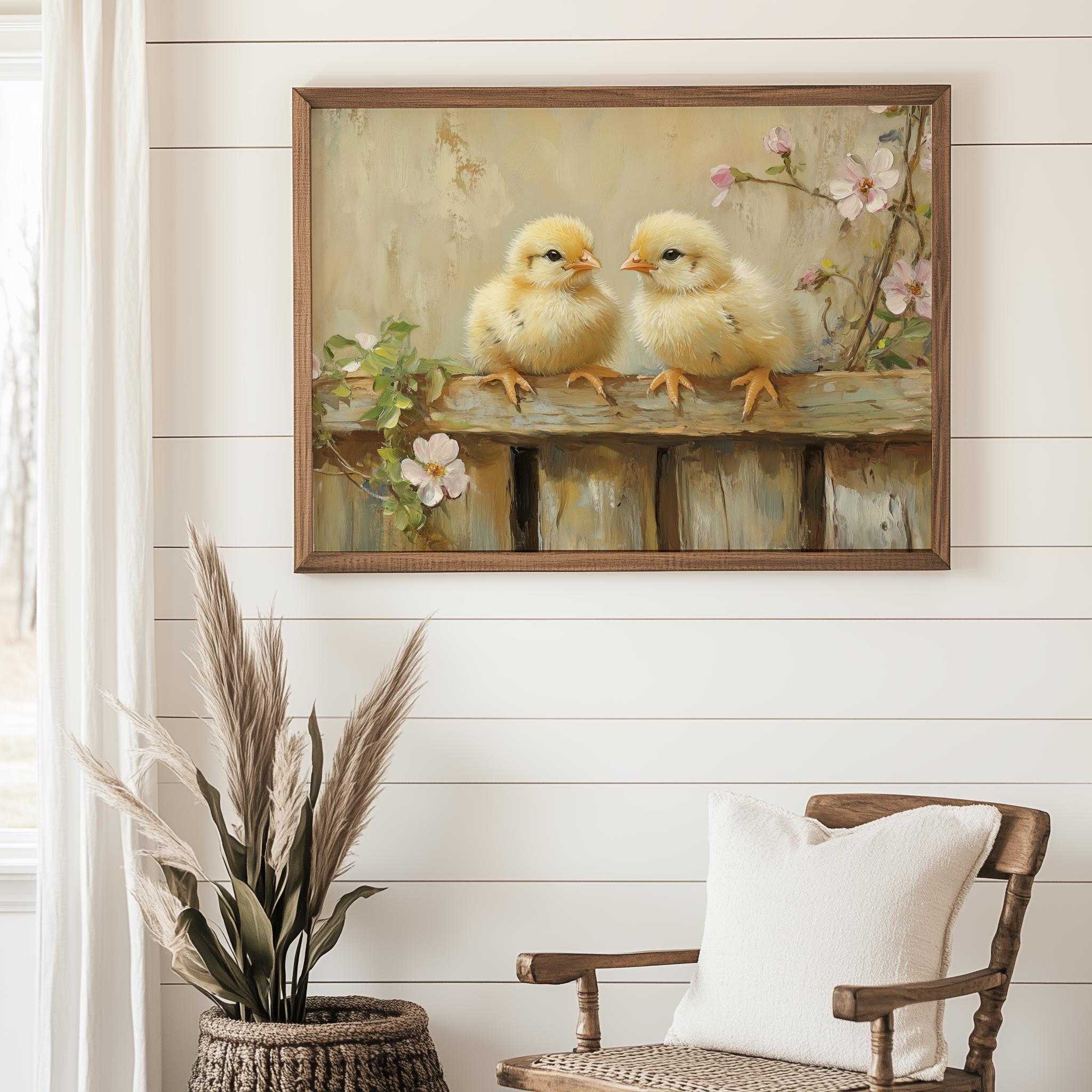 Vintage Baby Chicks Paint, Farmhouse Spring Wall Art, Rustic Country ...