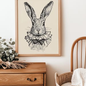 Hand Drawn Ink Rabbit Illustration , Woodland Nursery Art, Victorian ...