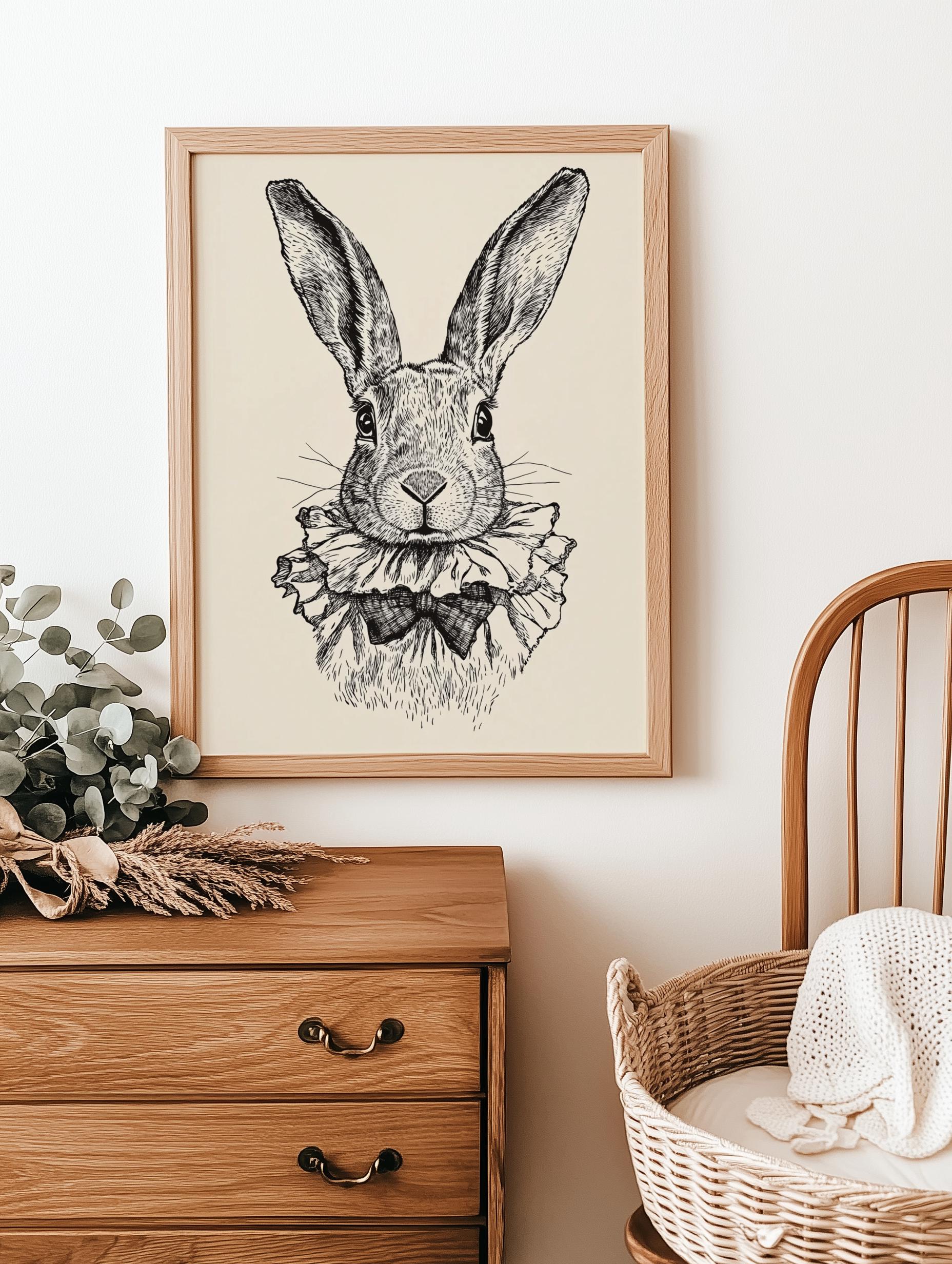 Hand Drawn Ink Rabbit Illustration , Woodland Nursery Art, Victorian ...