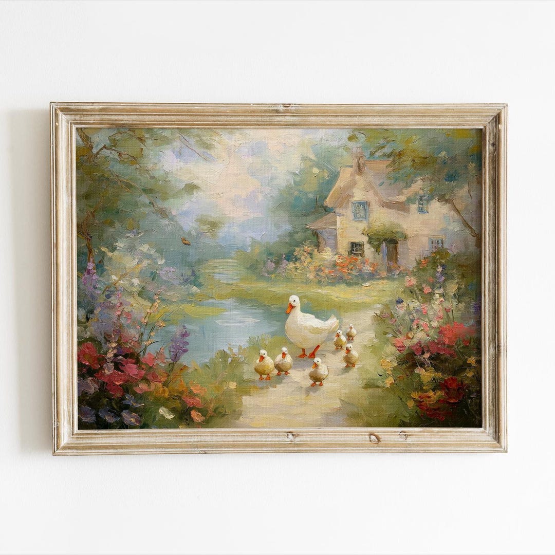 Cottagecore Duck Family Print – Vintage Style Oil Painting, Whimsical ...