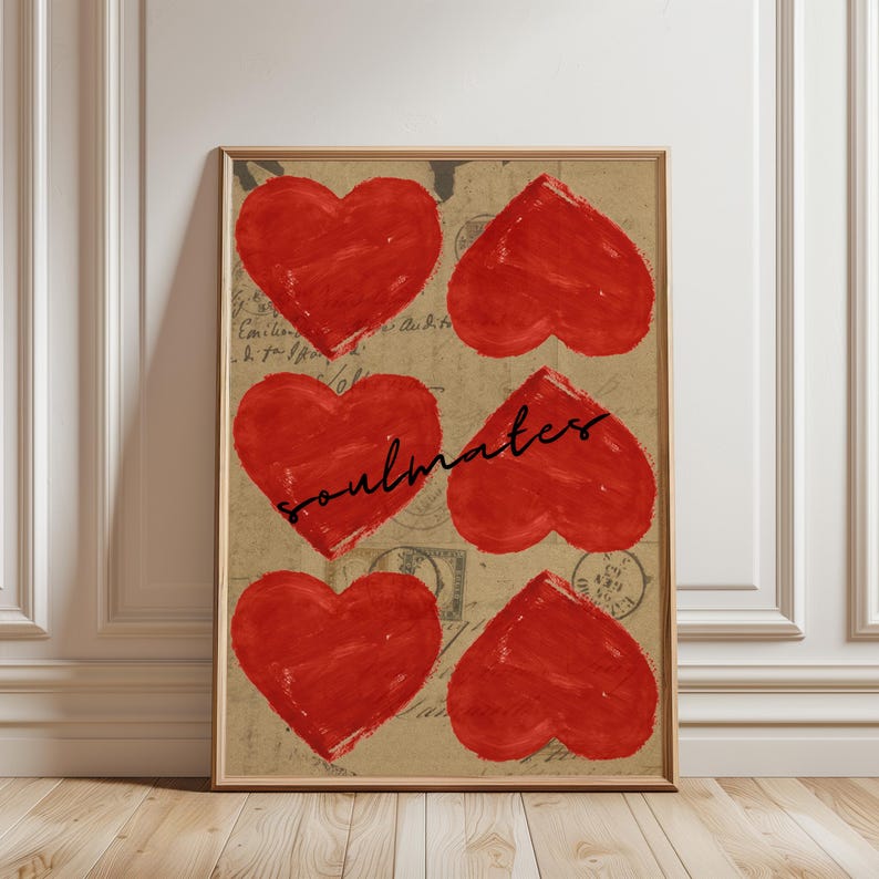 Retro Love Poster, Soulmates Wall Art, Romantic Vintage Printable Decor ...