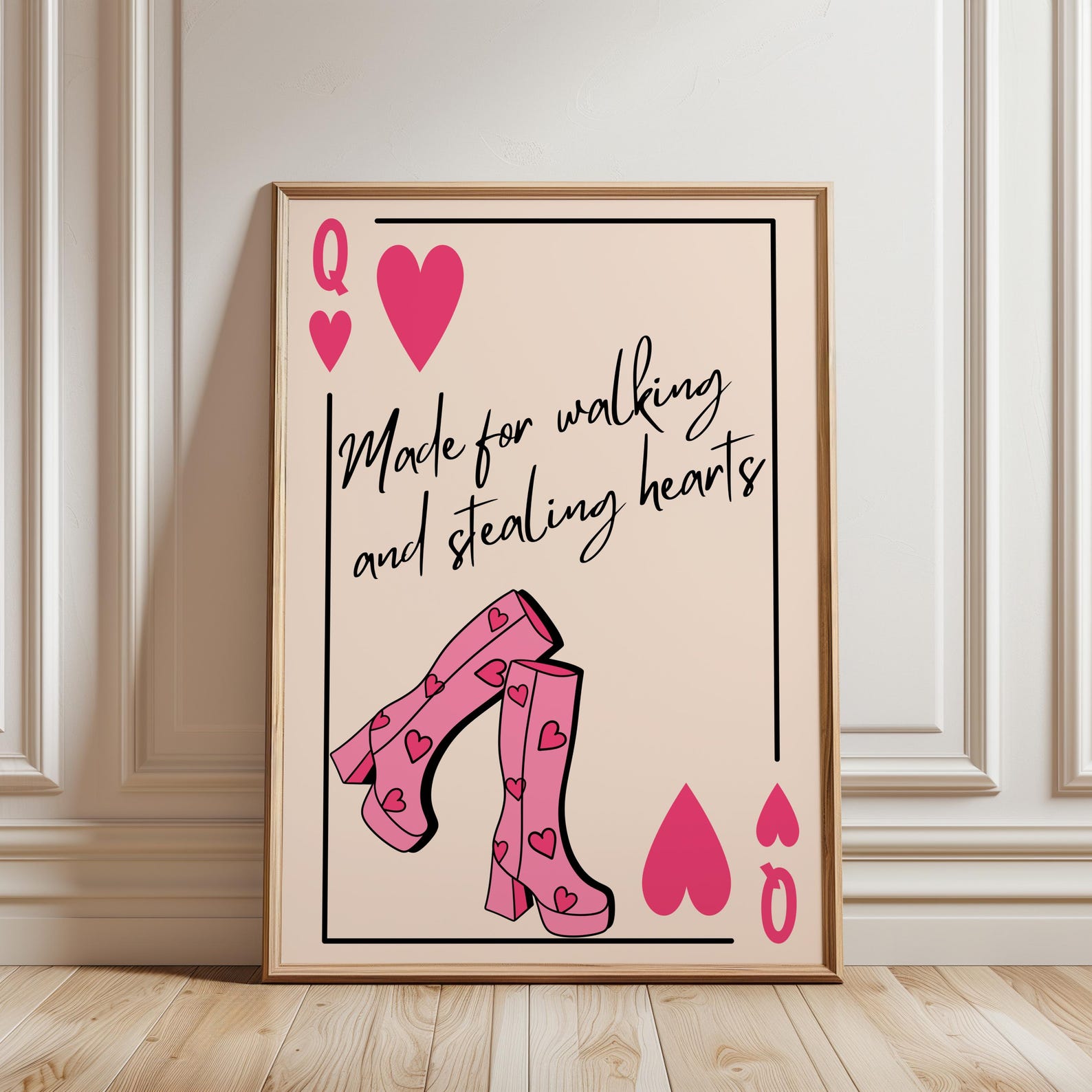 Pink Boots Wall Art , Chic Typography, Heart Themed Illustration ...