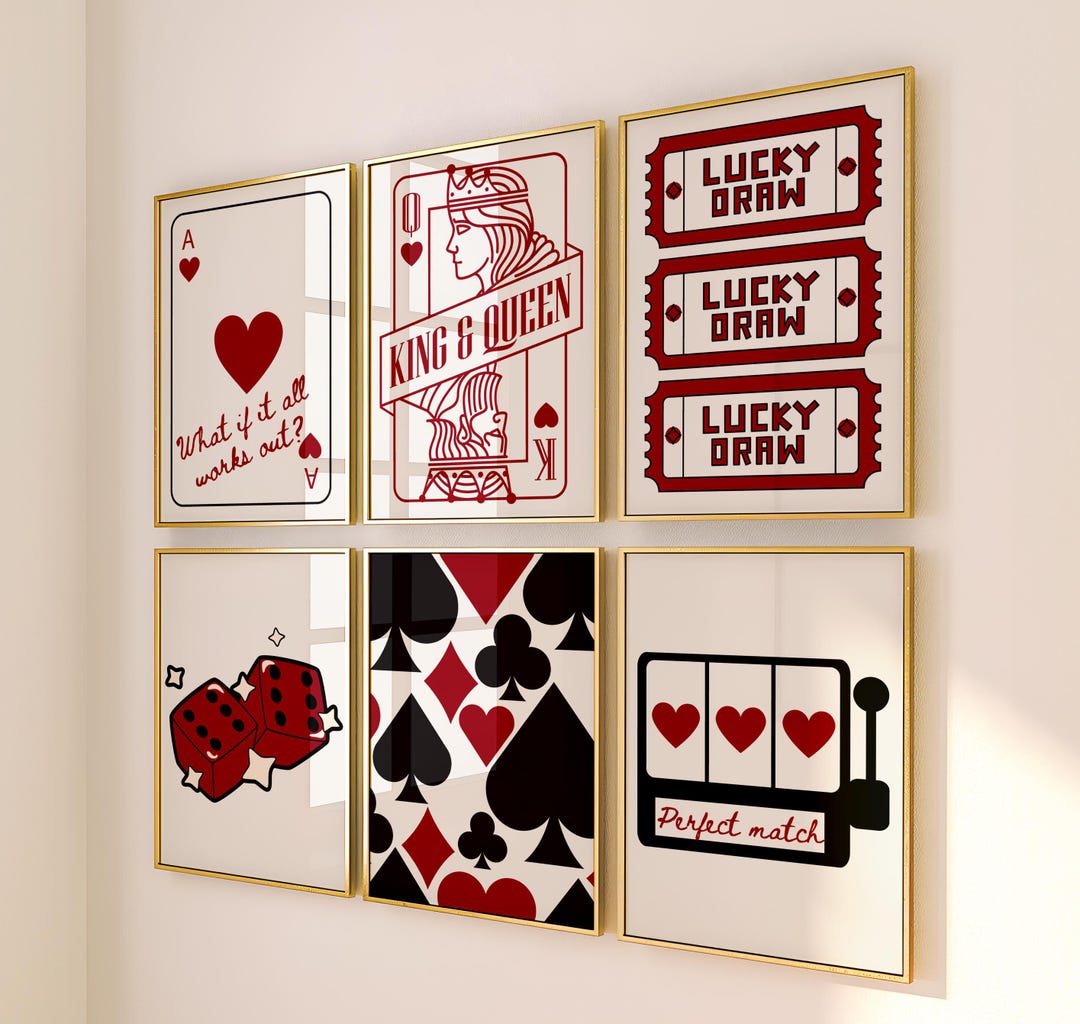 Retro Love & Luck Wall Art Bundle Playing Card and Dice Prints for Game ...
