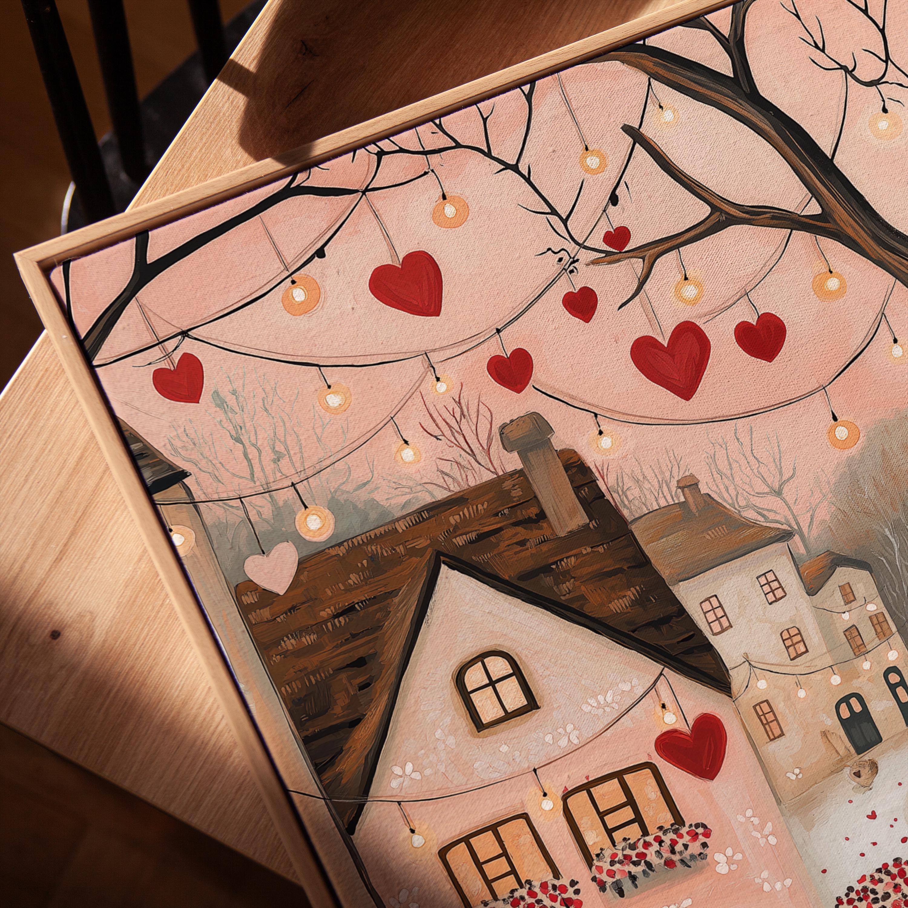 Valentines Day Village Digital Print | Romantic Folk Wall Art, Instant ...