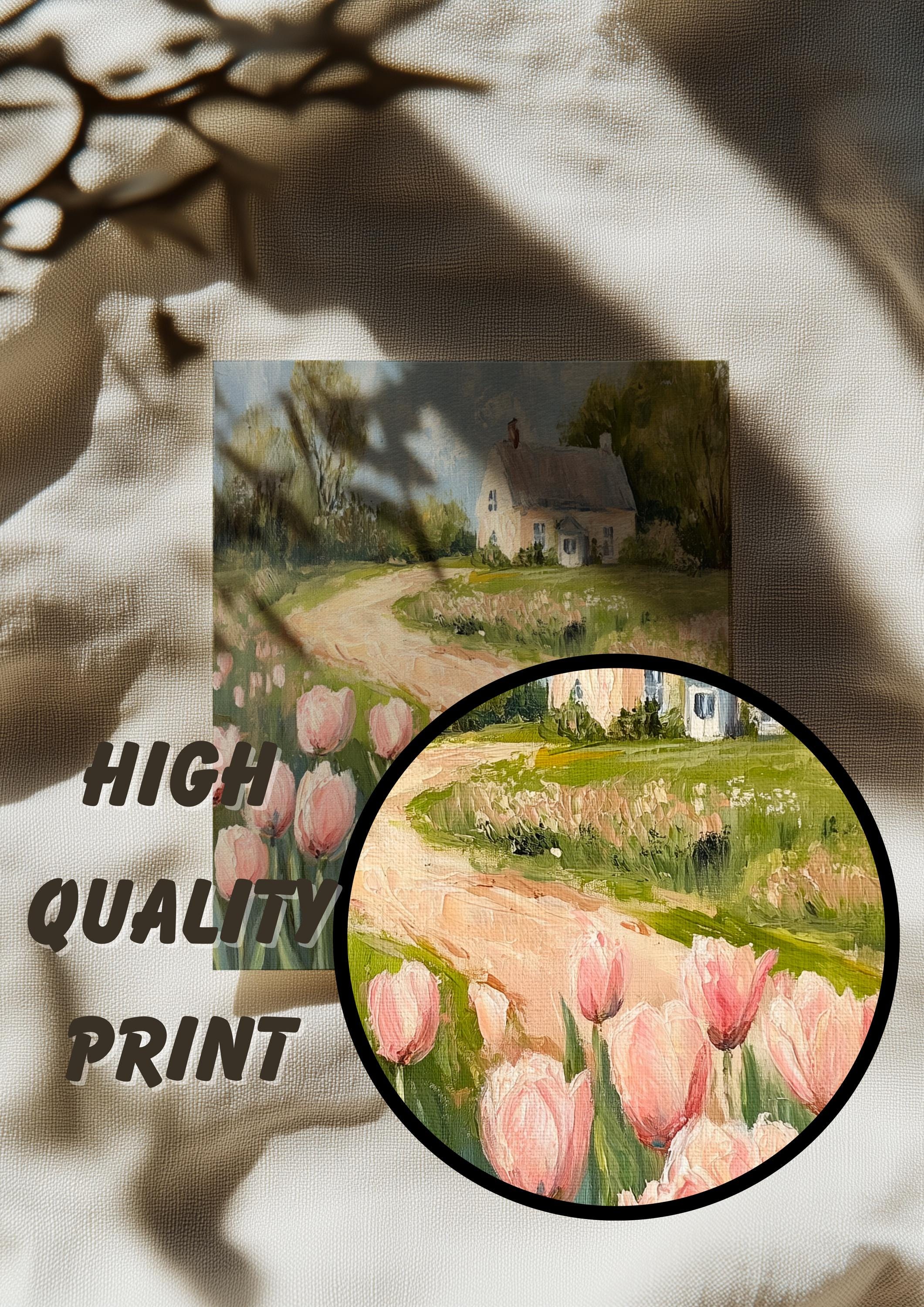 Cottagecore Tulip Field Print, Spring Floral Art, Pastel Farmhouse Wall ...